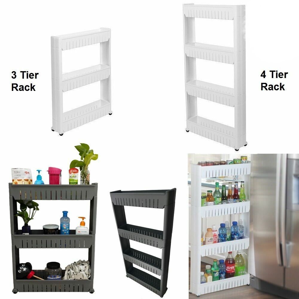 3/4 Tier Storage Tower Slide Out Rolling Castor Organiser Trolley Rack ...