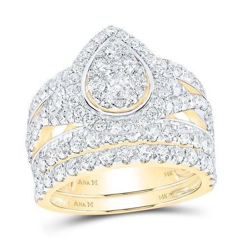 14kt Yellow Gold Round Diamond Teardrop Bridal Wedding Ring Band Set 3 ...
