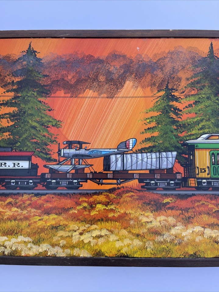 FRED BONN PAINTING LARGE AMERICAN LISTED REGIONALISM AVIATION RAILROAD ...