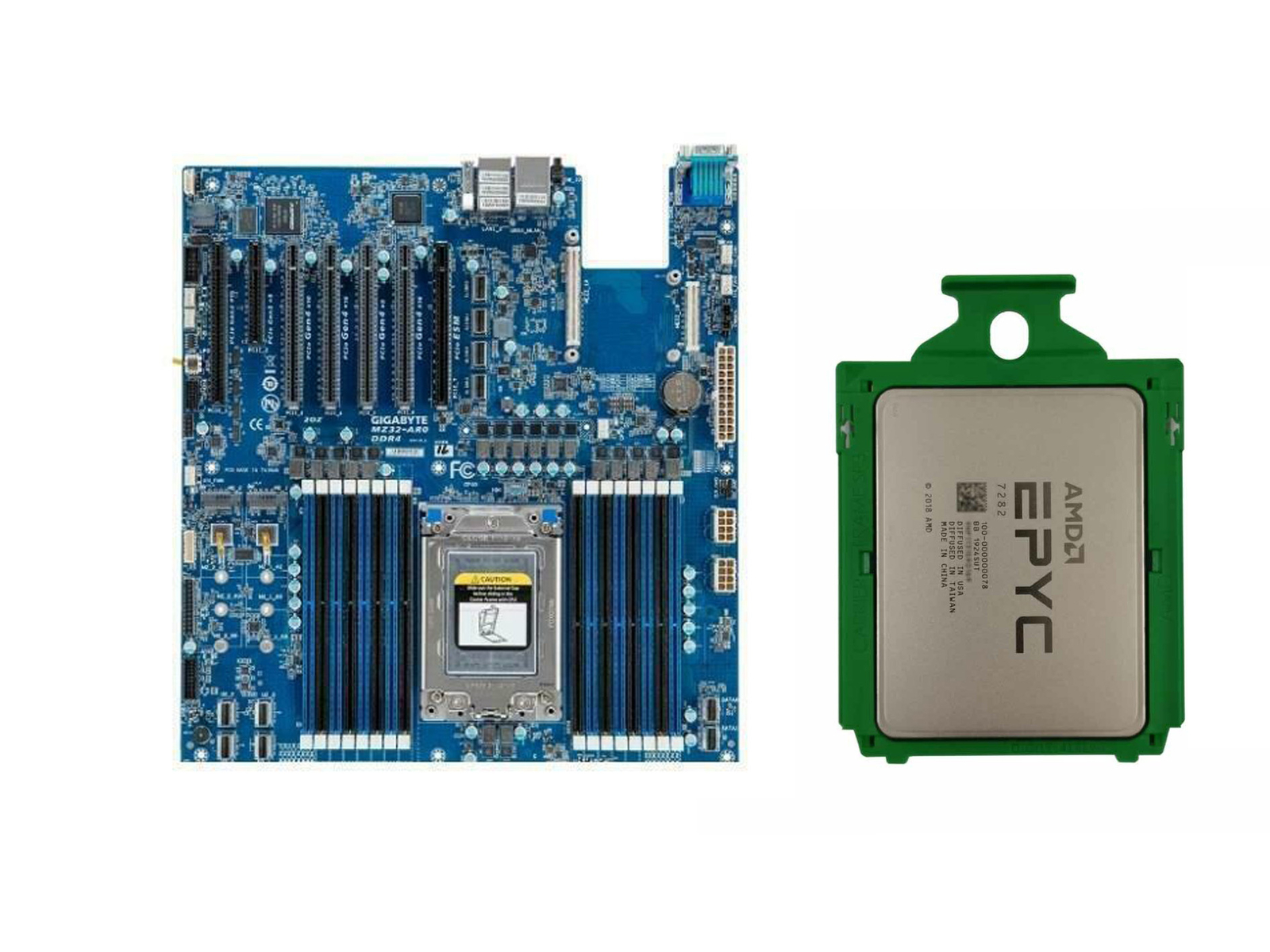 AMD Epyc 7282 CPU 16 Cores 2.8-3.2 GHz + Gigabyte MZ32-AR0 Motherboard ...