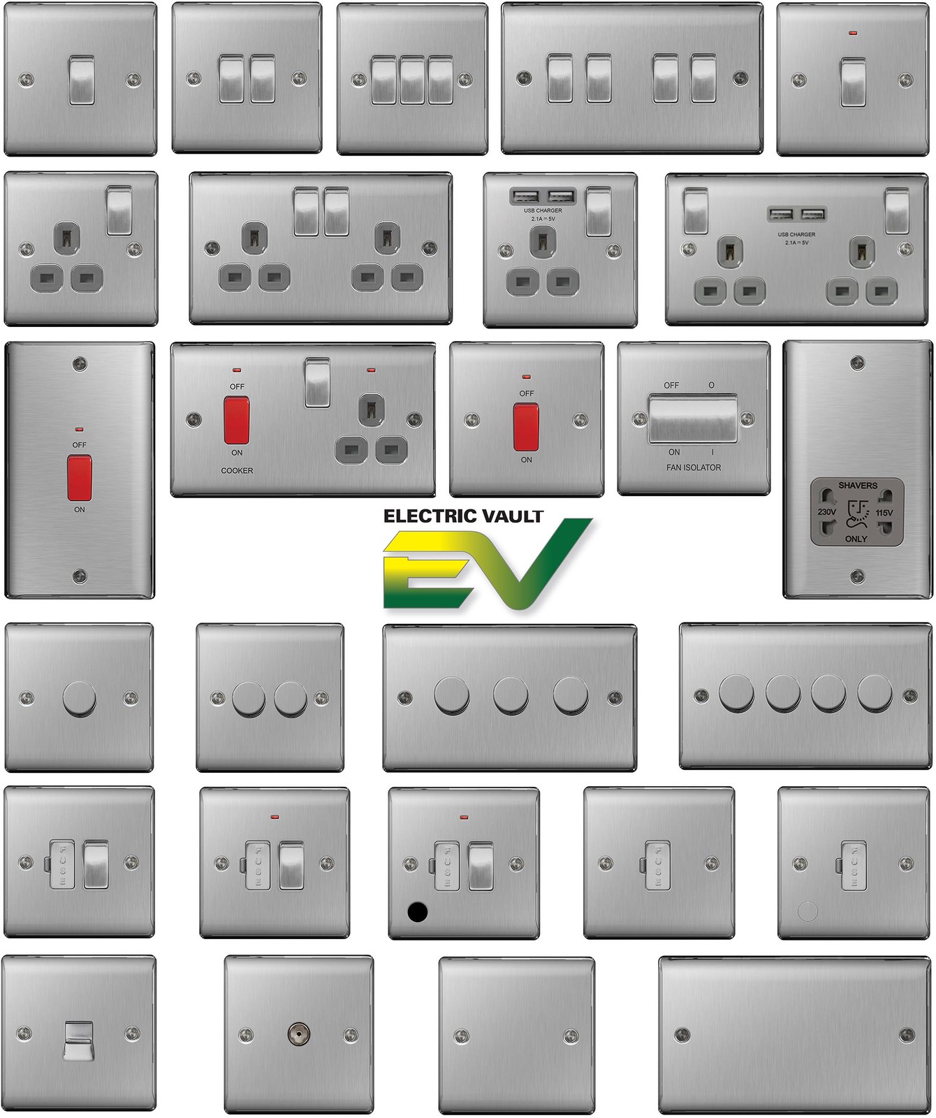 BG Nexus Switches & Sockets - Complete Range - Brushed Steel / Polished ...