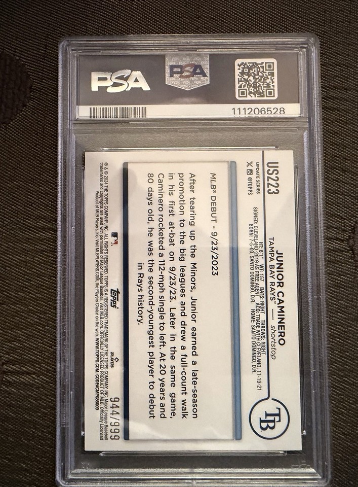 2024 Topps Update Series Junior Caminero PSA 10 Blue Holo Foilboard ...