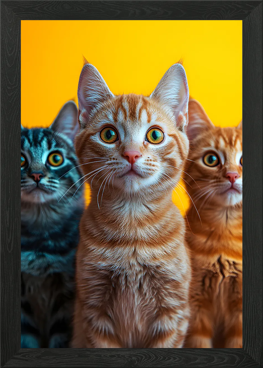 Trio of Curious Cats - Funny, Cute Framed Wall Art Poster Canvas Print ...