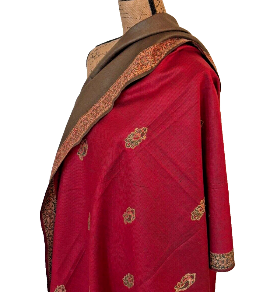 Maroon Red Indian Oversized Woolen Scarf Shawl Wrap Pure Anandha Wool ...