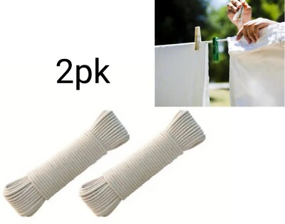 2 Pk #6 Natural Color 100 Ft Cotton Clothesline Rope Multi Use Arts and ...