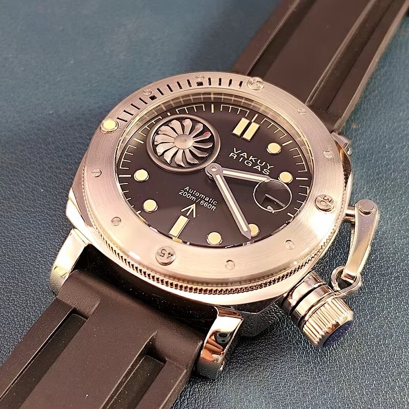 Black 44mm seagull ST25 movement military luxury homage analog date ...