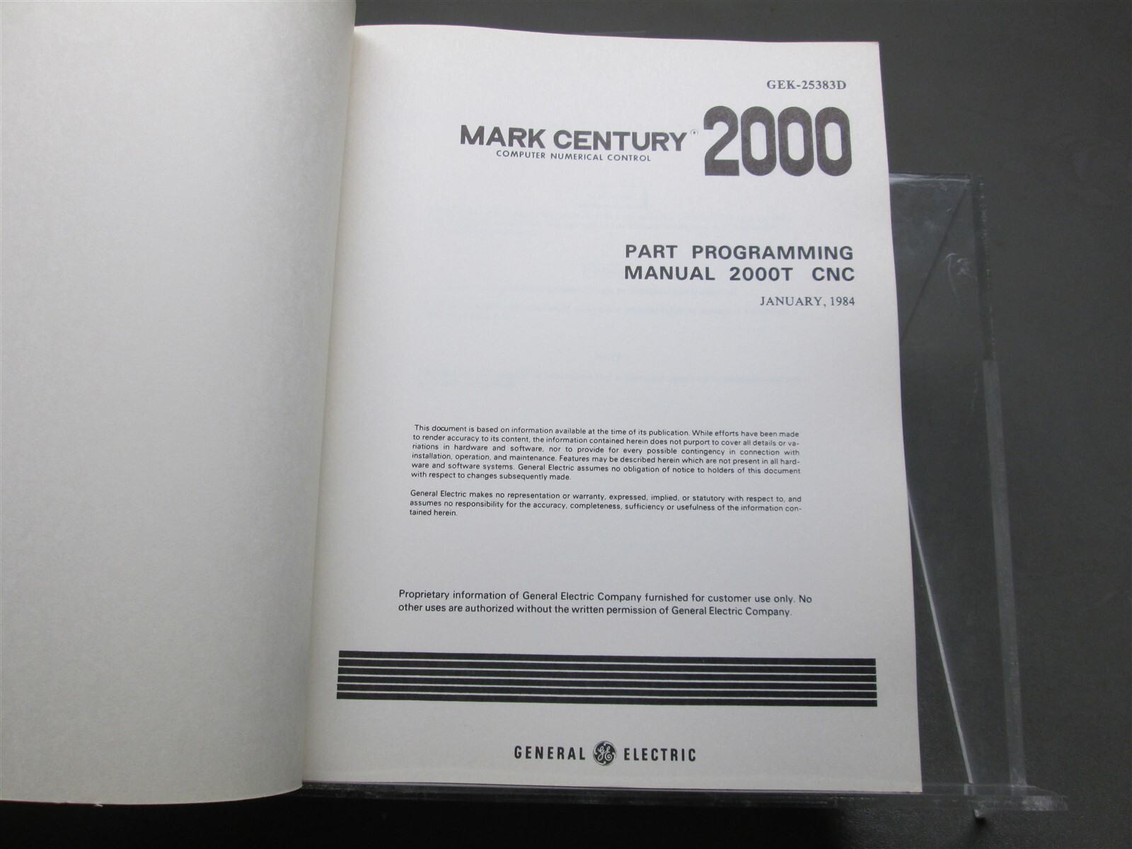 GE Mark Century 2000 GEK-25383D CNC Part Programming Manual | eBay