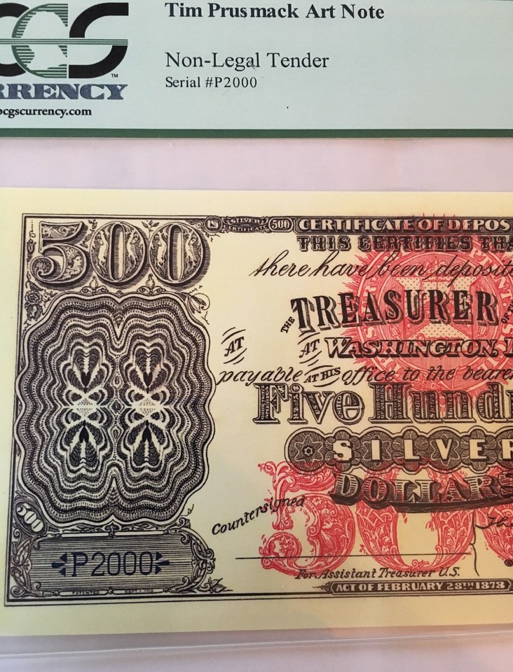 Tim Prusmack Money Art - $500 Silver Certificate w/T. Roosevelt - PCGS ...