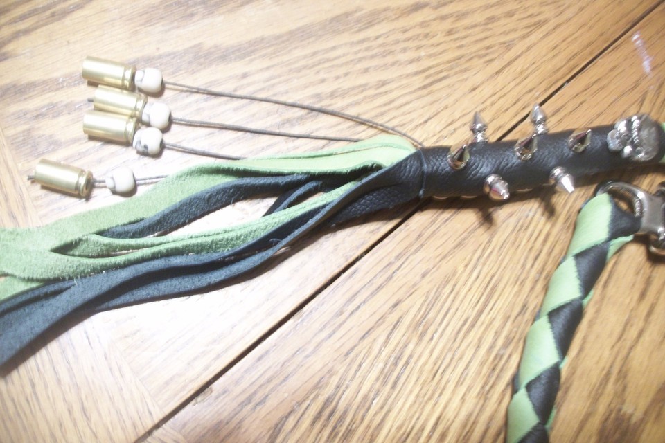biker whip getback ULTIMATE whip Black and lime green SKULLS &SPIKES BY ...