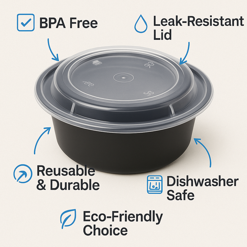 24 oz Round Food Containers Meal Prep BPA FREE Microwavable Reusable ...