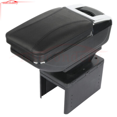 Universal Center Console Armrest Storage Box Black Leather Central ...