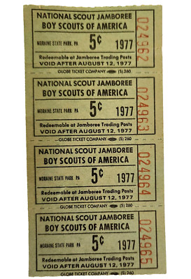 National Jamboree 1977 (4) 5-cent Trading Post Tickets BSA | eBay