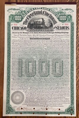 1890 Cleveland Cincinnati Chicago & St. Louis Railway Co. Bond Stock ...