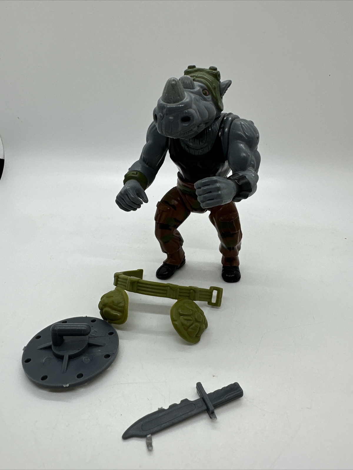 TMNT (Playmates, 1988) Vintage Rocksteady (Hard Head) With Weapon Belt ...