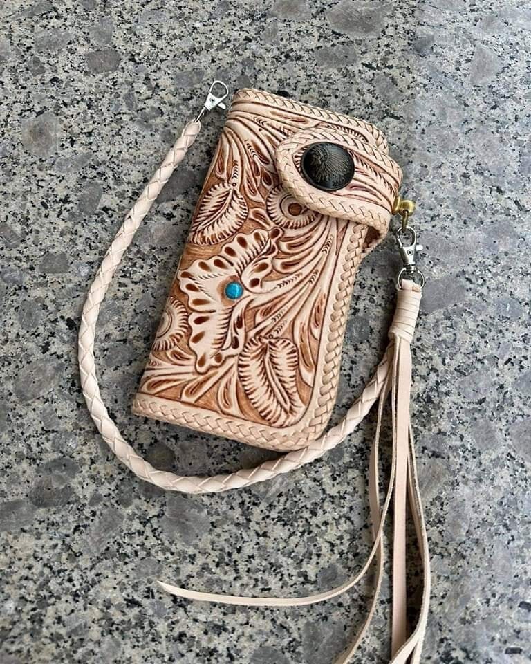 Flower Carved Wallet Handmade Cowboy Wallet Mens Bifold Wallet Gift X87 ...
