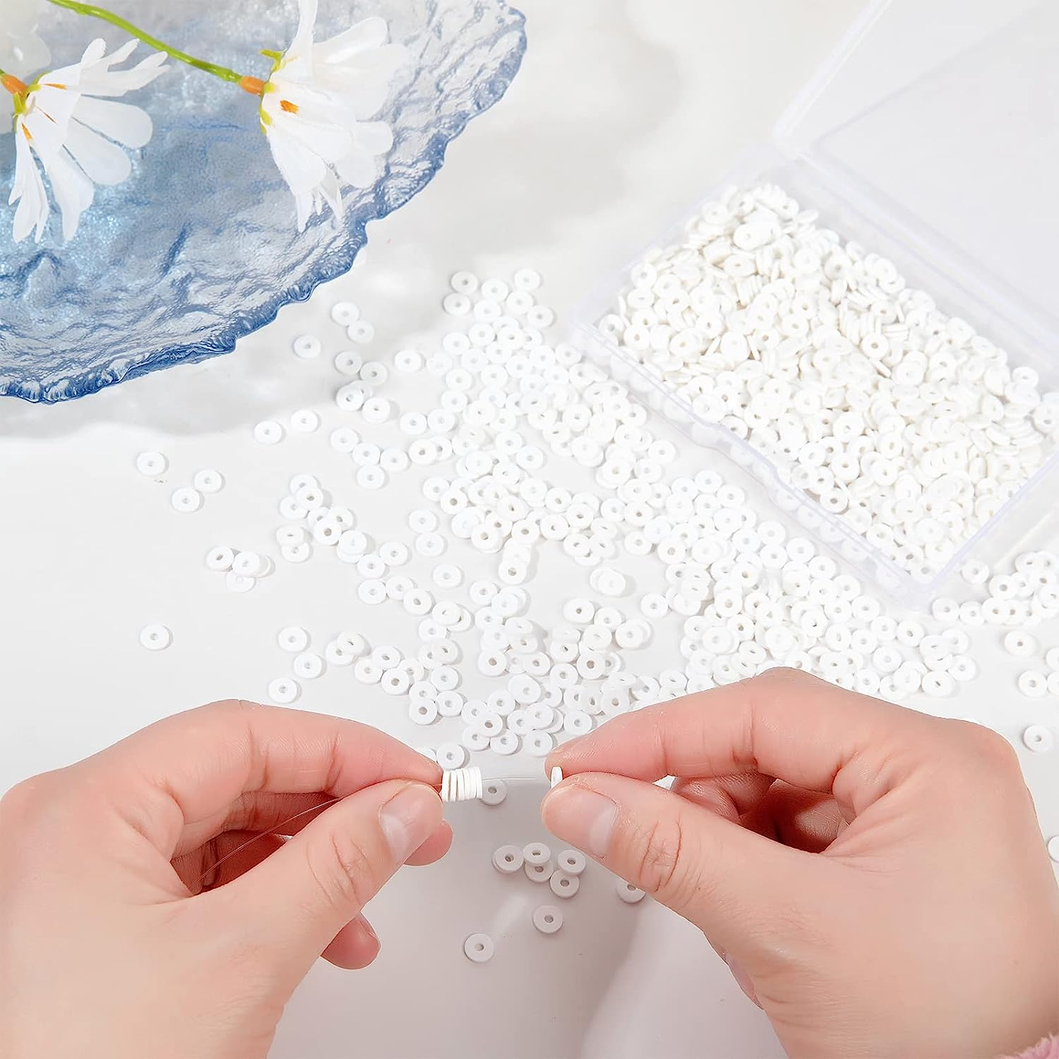 1000Pcs 6Mm Clay Beads with Box Package White Polymer Clay Beads ...