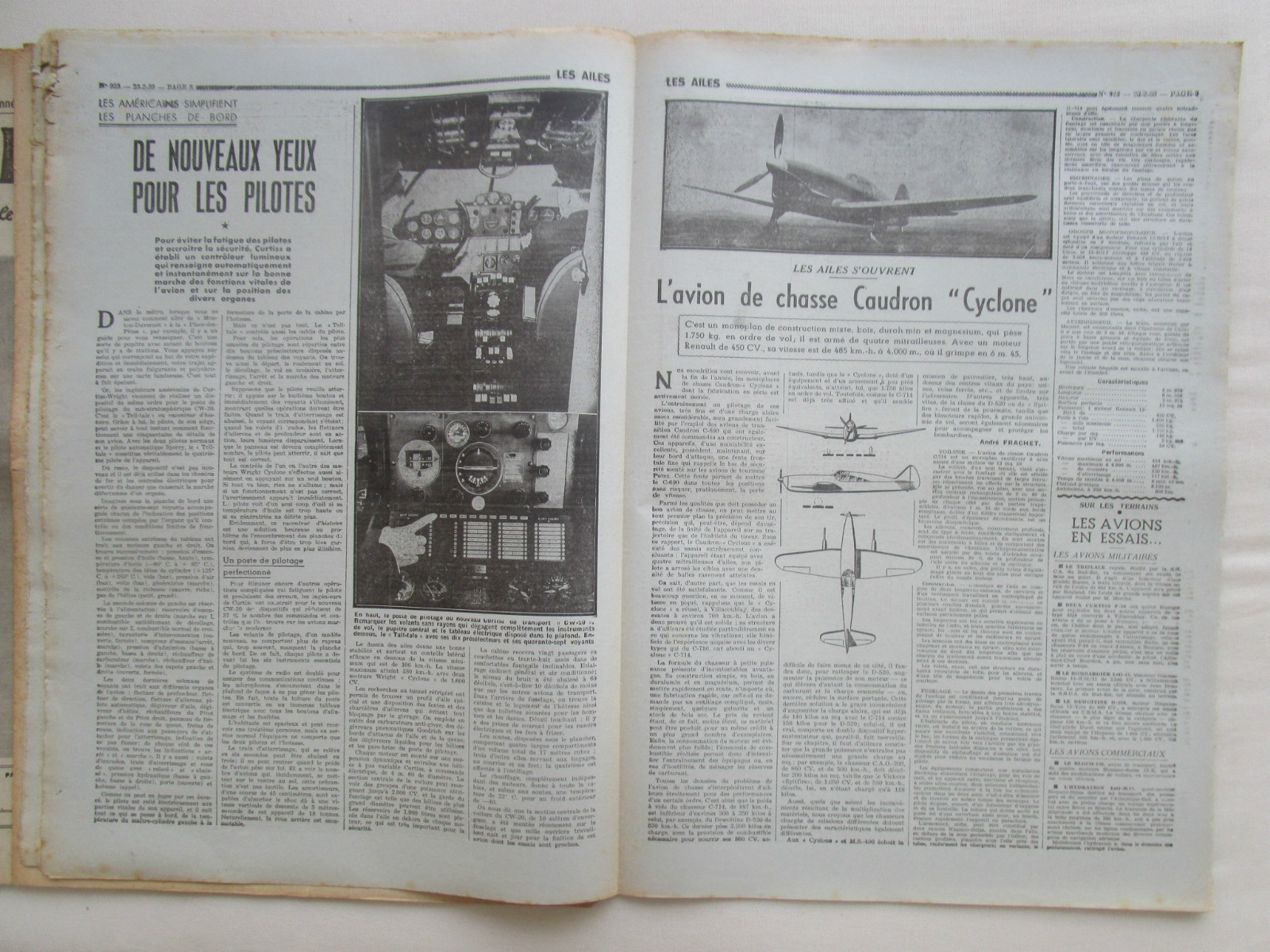 AILES 1939 923 SKUA CAUDRON CYCLONE SABENA PLANCHE DE BORD PLANEUR ...