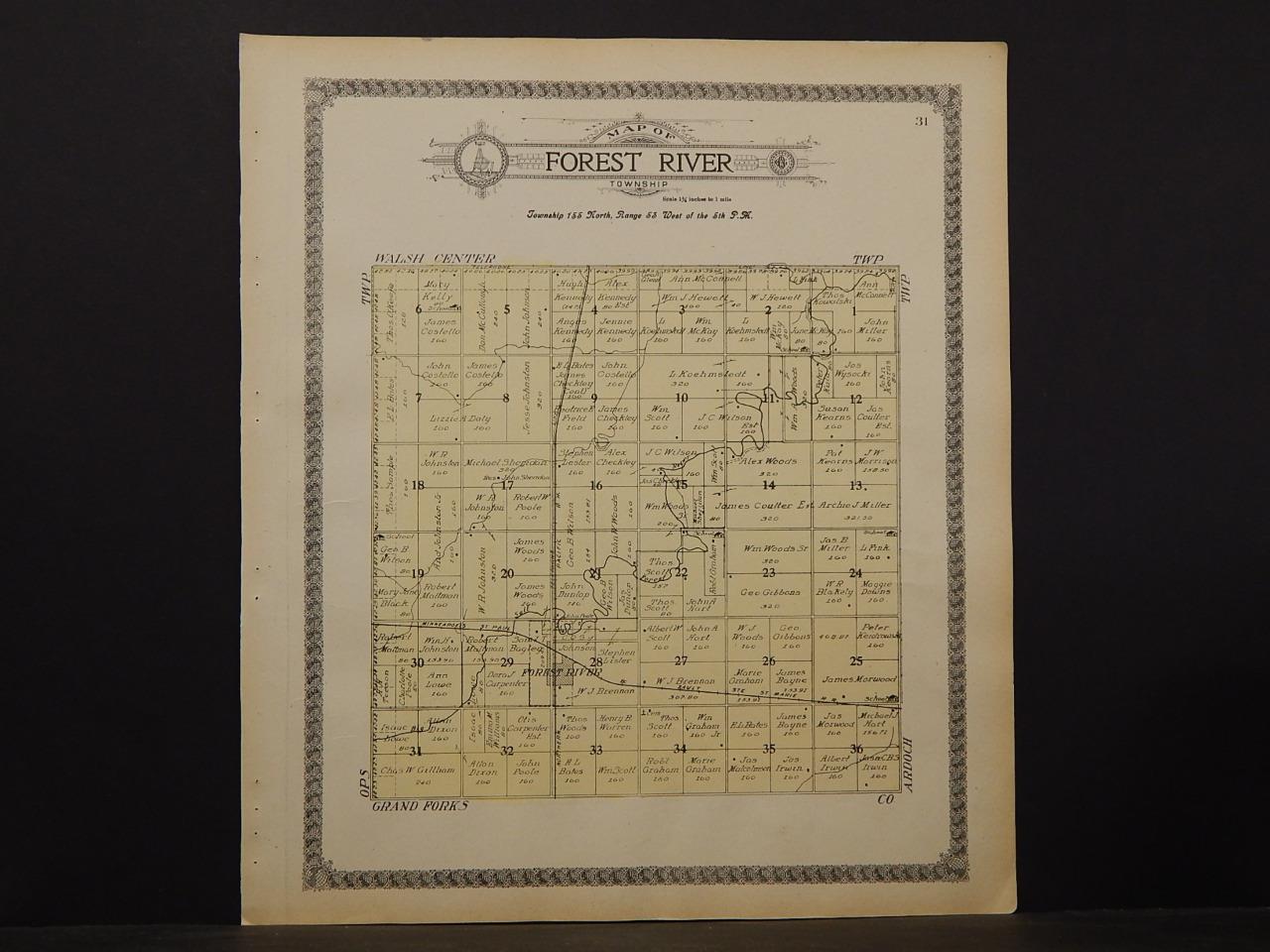 North Dakota, Walsh County Map, Forest River Township 1910 K9#92 | eBay
