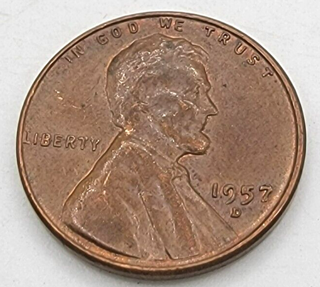 1957 D Lincoln Wheat Cent Filled 5 Die Chip XF/AU Mint Mark Error Penny ...