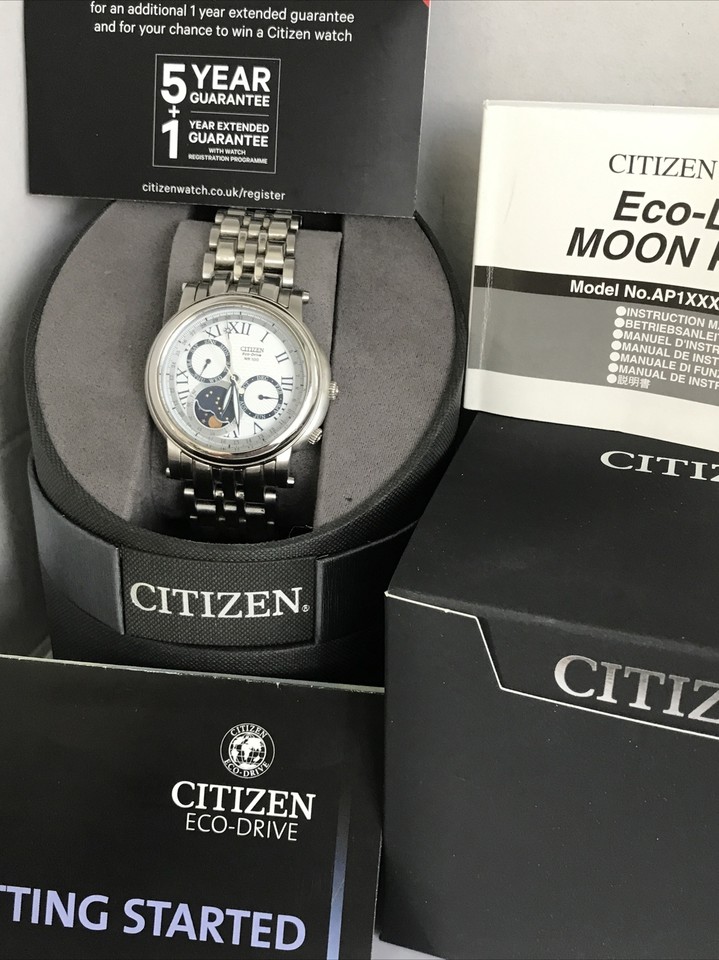 Citizen Mens Eco-Drive Moon Phase Calibre 8651 Stainless Steel Bracelet ...