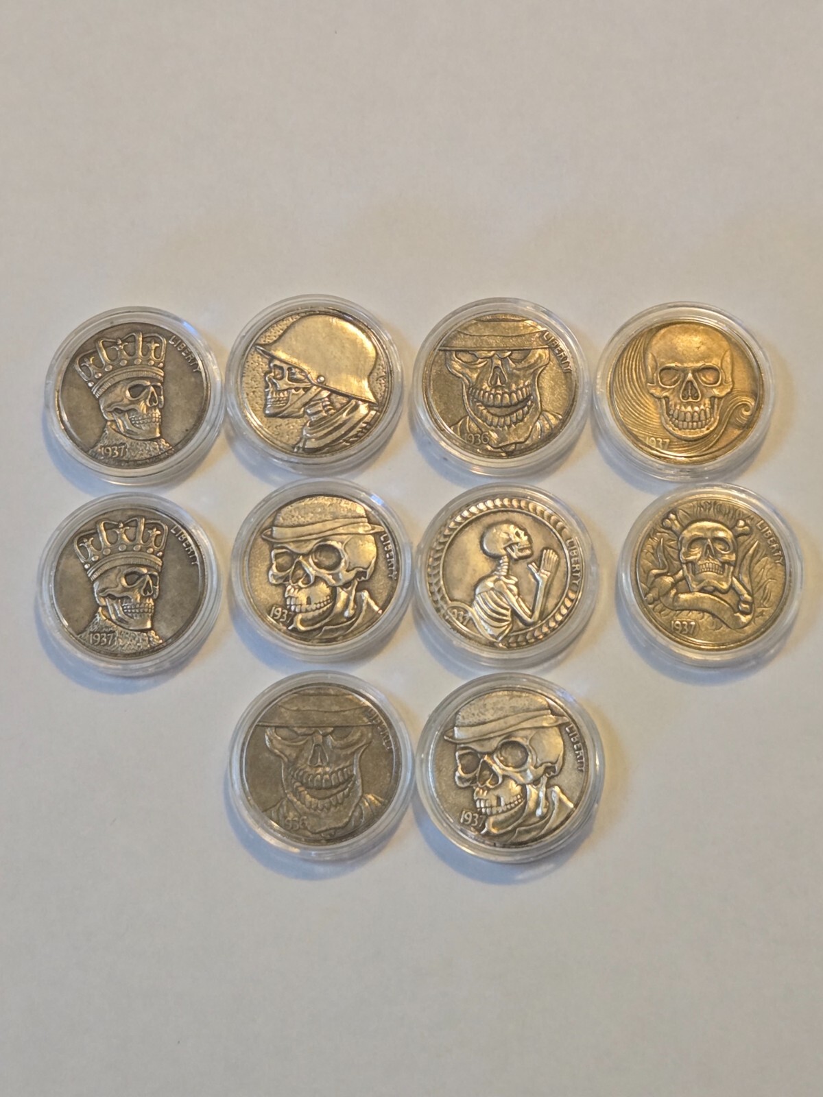 Lot of 10 Skull, Death, Skeleton Coins - Hobo Nickel - Custom engraved ...