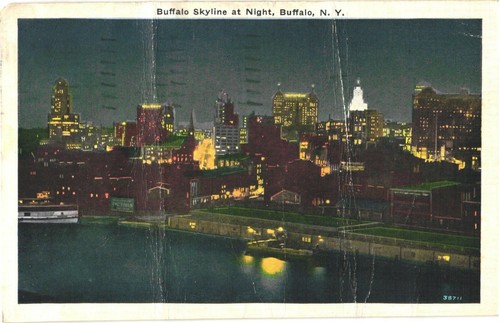 Panorama of Buffalo Skyline At Night, Buffalo, New York Postcard | eBay