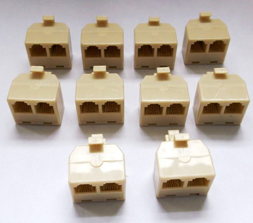 LOT OF 10 RJ12 RJ11 Phone Line Splitter Single Male to 2-Way Dual ...