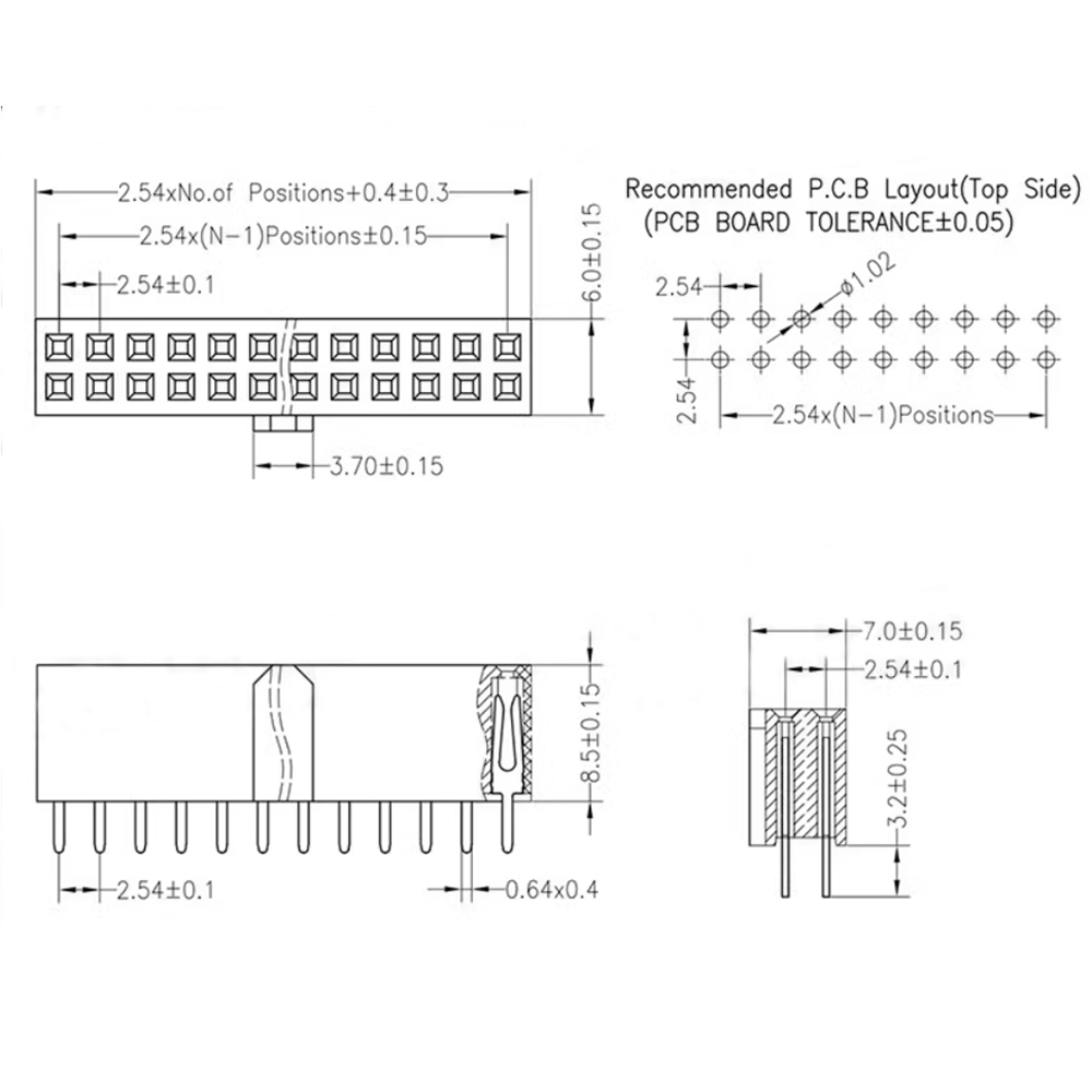 2Pcs 2.54mm Pitch 40P Female Header Strip Connector 2x20 40 Pin ...