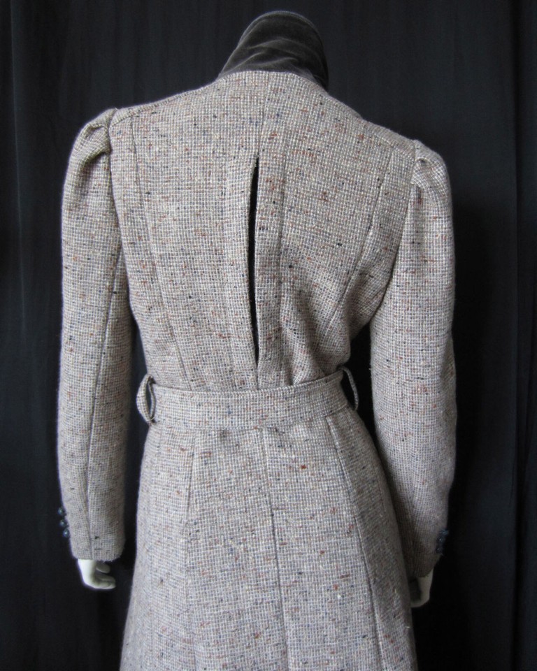 JUNIOR GALLERYvintage wool tweed trench military wool coat MOD XS S ...