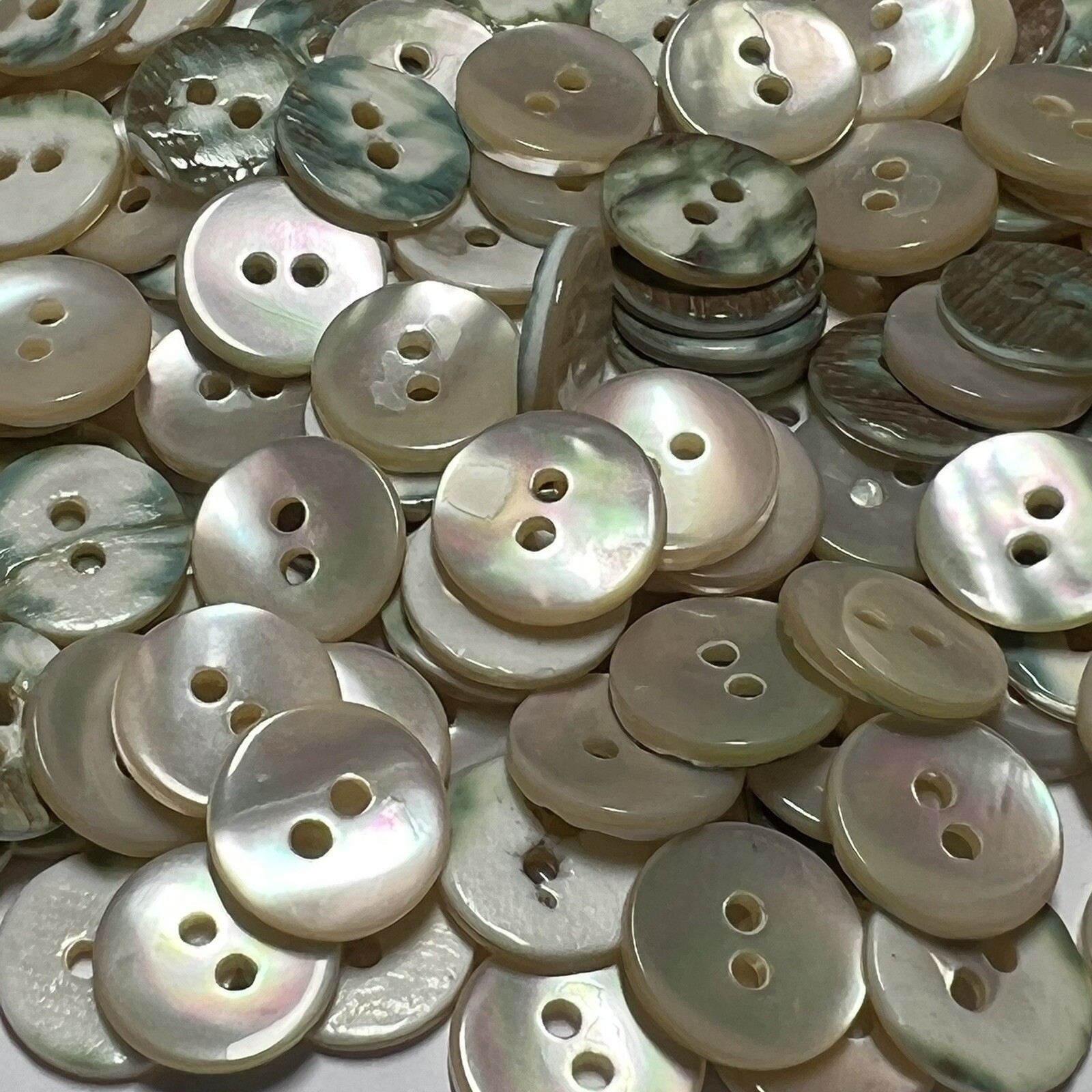 Japanese Beige Oyster Shell Shirting Buttons Green Back 11mm 15mm 2hole ...