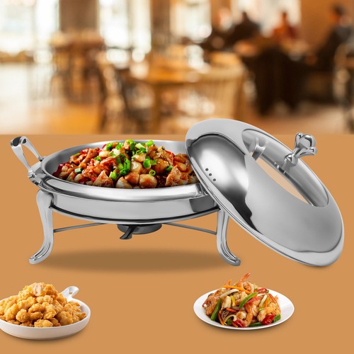 2.64Qt Silver Round Chafing Dish Set Buffet Chafers Food Warmer 14.17*9 ...