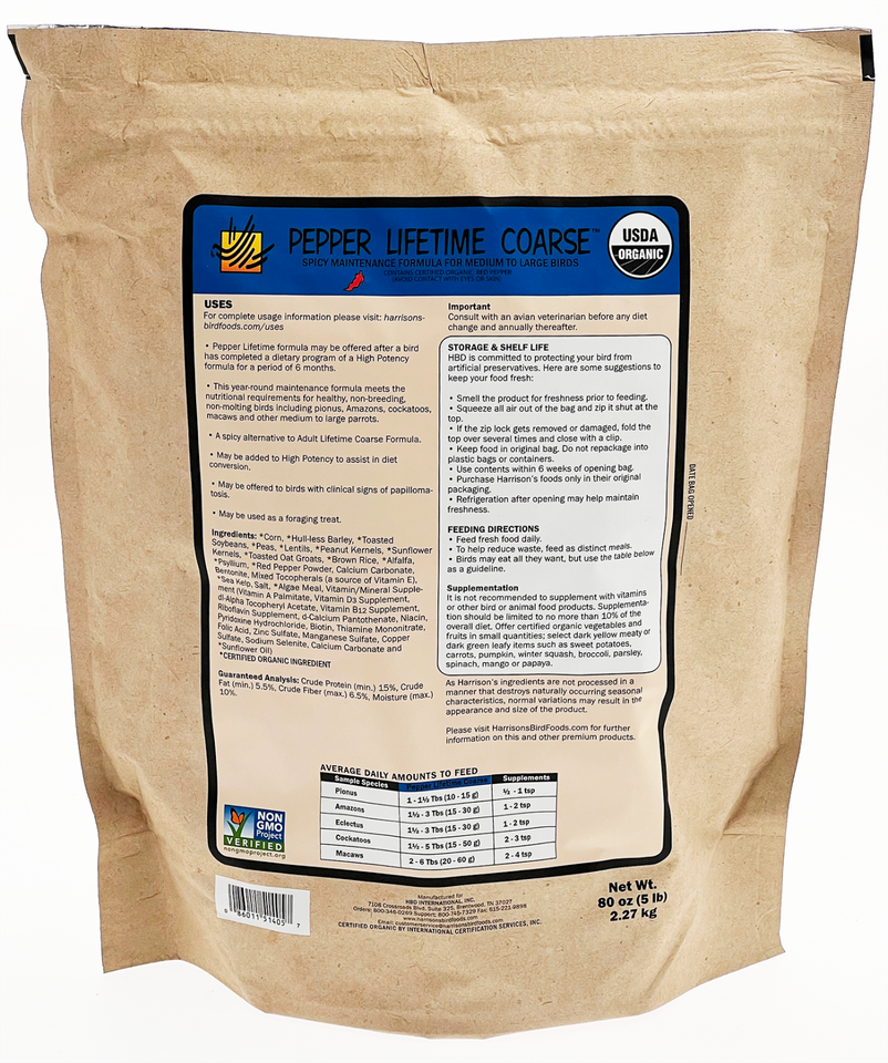 Harrison's Pepper Lifetime Coarse Pellets Organic Bird Food 5lb Bags ...