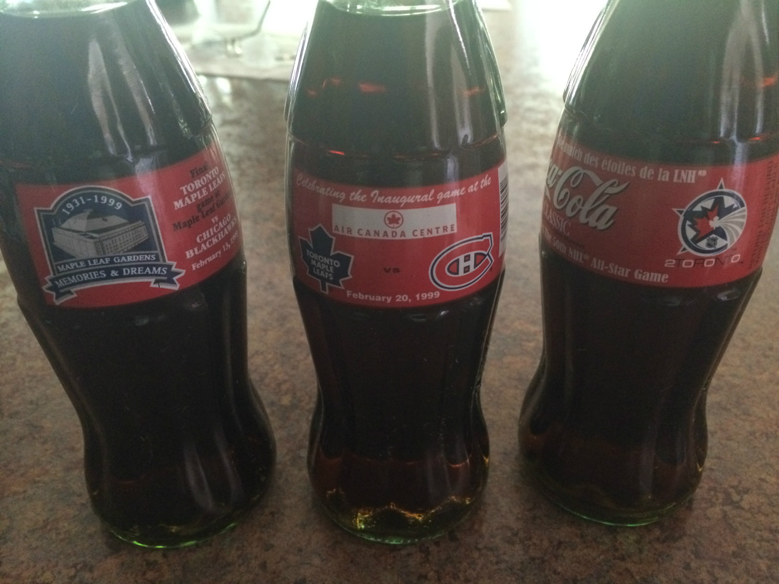 Set of 3 Toronto Maple Leafs Coke Bottle's Celebrating Last, First and ...