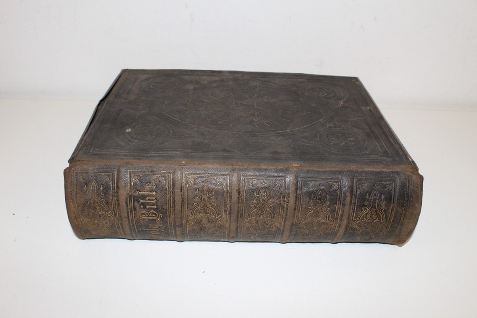Large Holy Bible Illustrated Leather Bound Antique Book SEE IMAGES ...
