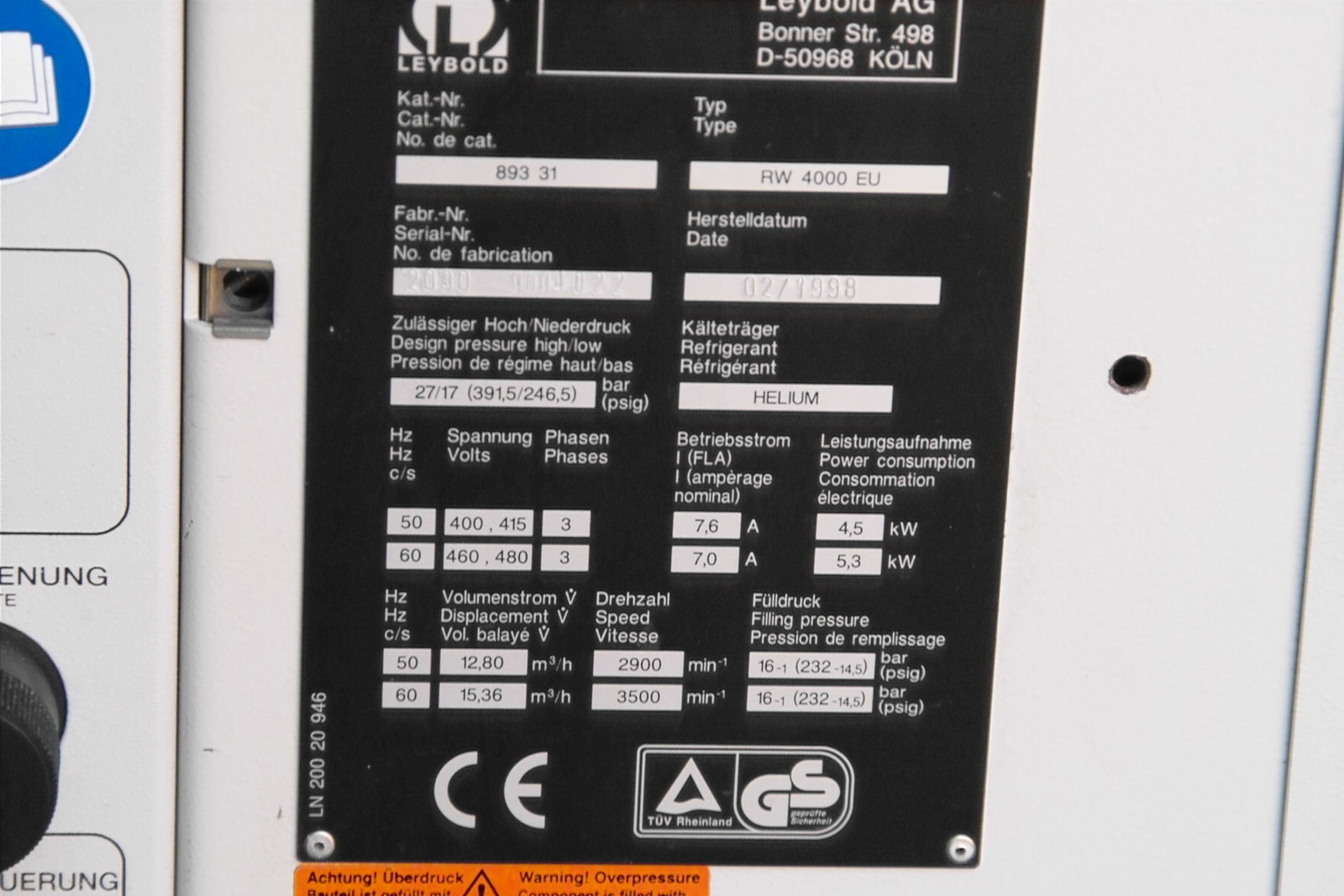 LEYBOLD POWER MODULE HELIUM ARW 6000,RW4000 EU WORKING FREE SHIP | eBay