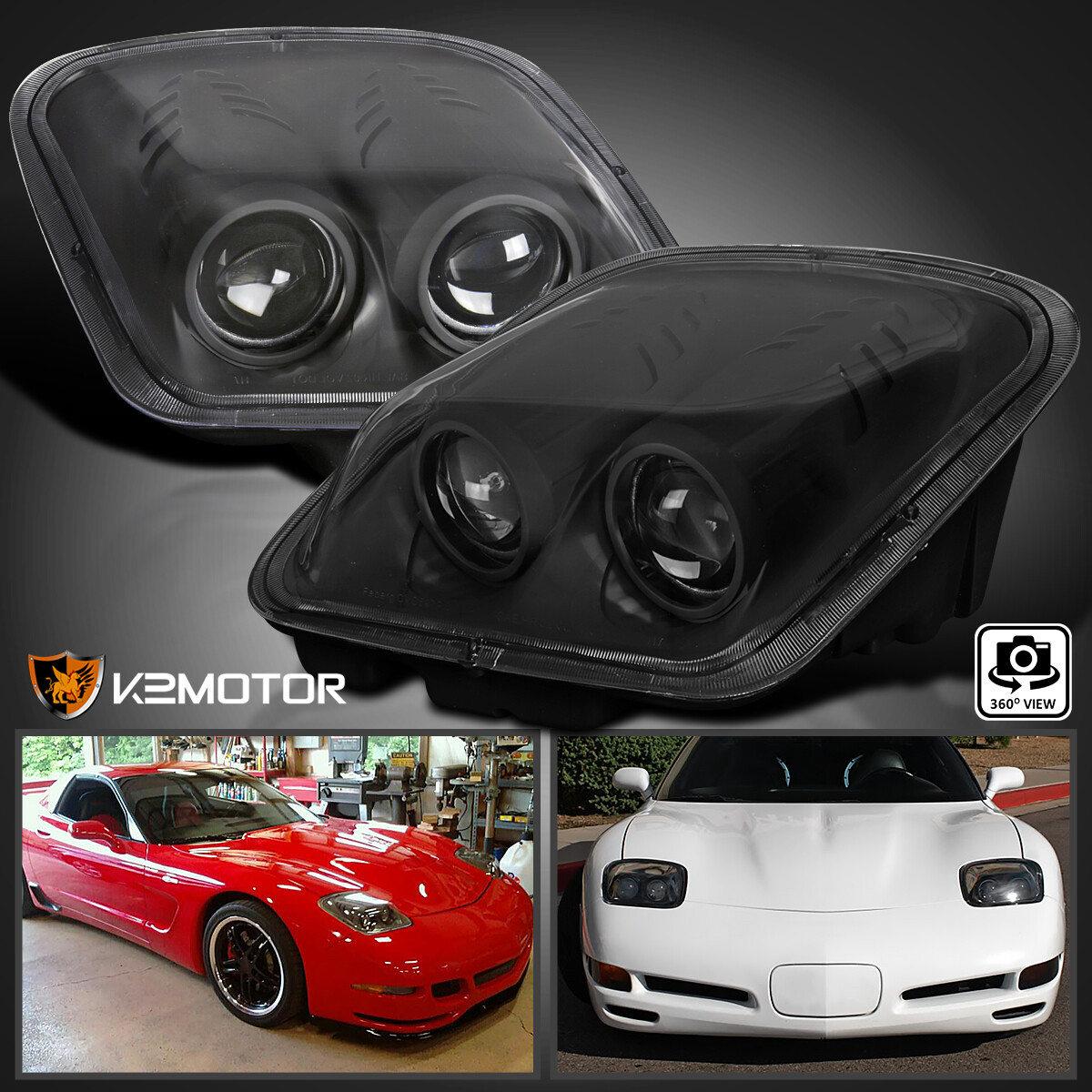 Black Fits 1997-2004 Chevy Corvette C5 Projector Headlights Head Lamp ...