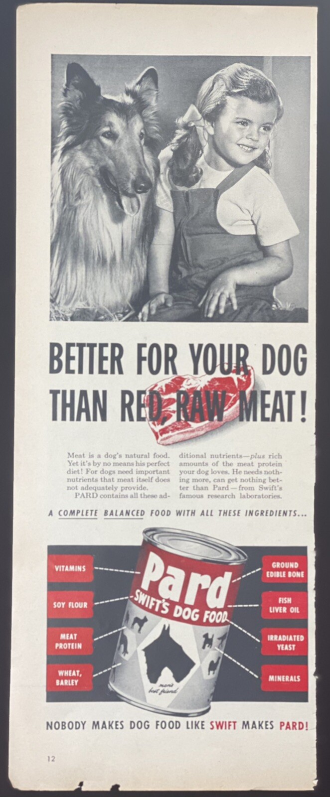 1952 Pard Swift's Dog Food - Collie Dog & Little Girl Retro magazine ...