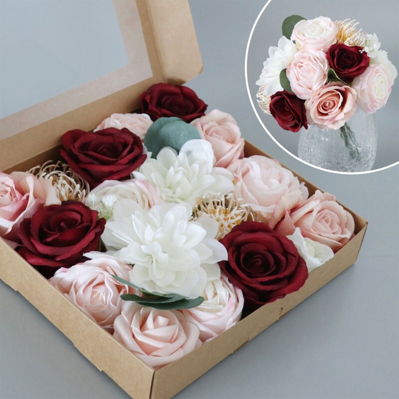 Artificial Flowers Box Set for DIY Wedding Bouquet Hand Flower Table ...