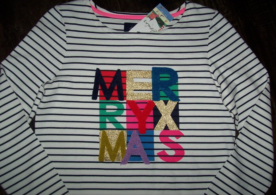 NWT Joules Harbour Luxe Ivory/Black Stripe SPARKLY 3-D MERRY XMAS Knit ...