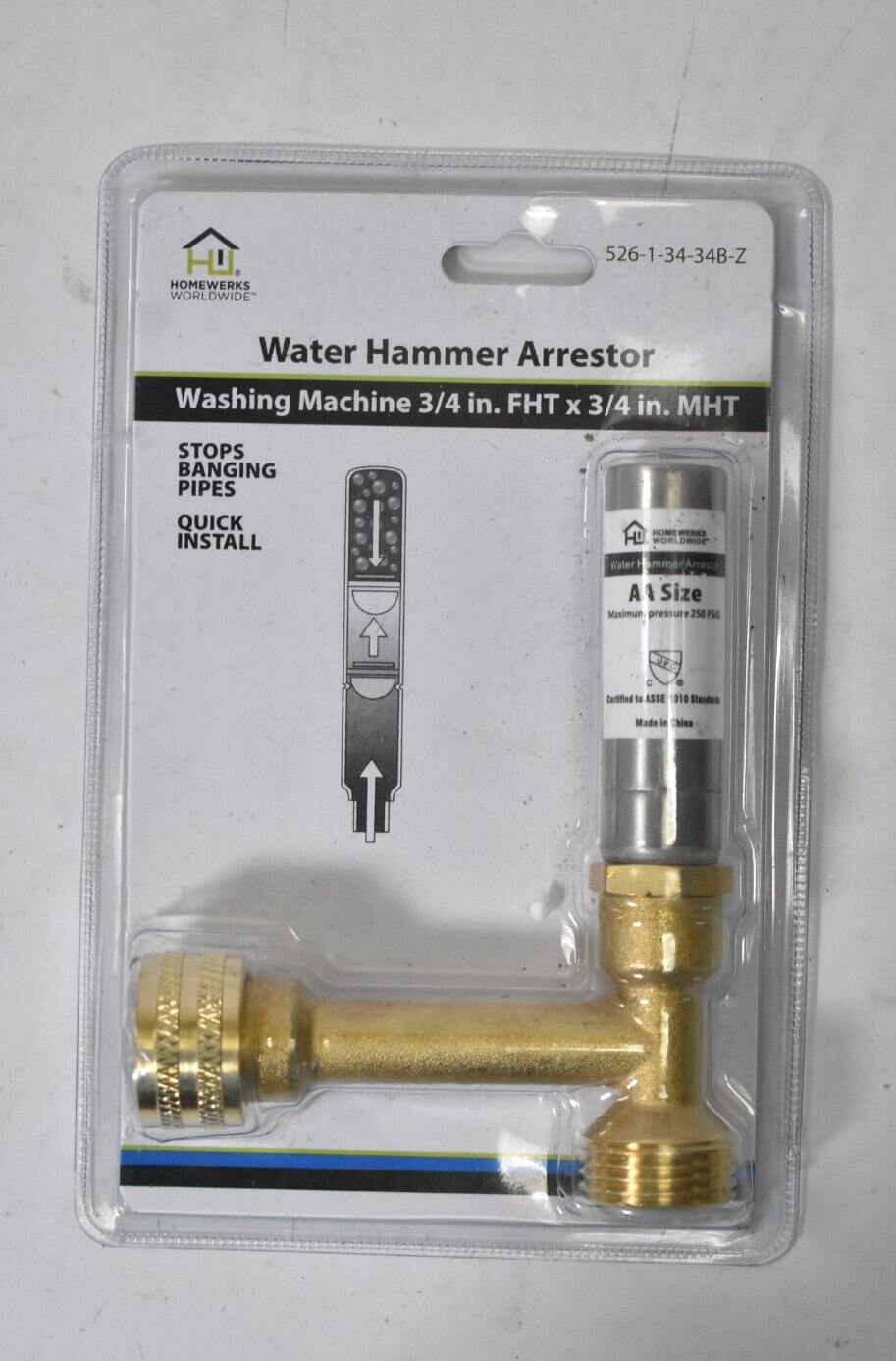 Homewerks Water Hammer Arrestor 3/4" FHT x 3/4" MHT Lead Free 526-1-34 ...