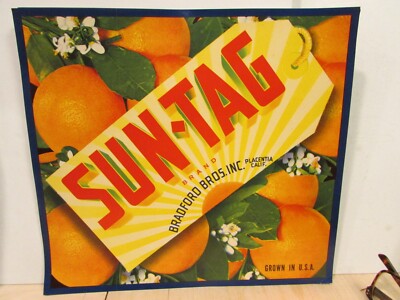 Vintage Sun-Tag Brand California Orange Fruit Crate Label Bradford Bros ...