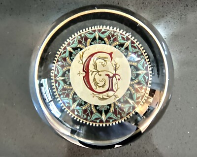 Vtg Paperweight Half Sphere Orb Clear Glass Monogrammed Letter Initial ...