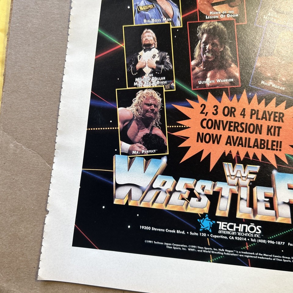 Giant Original 13-10" 1991 Wwf WrestleFest Technos Arcade Video game AD ...