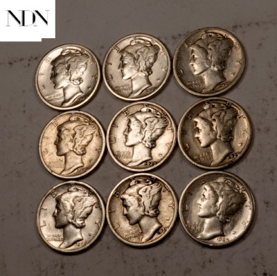 (9) 1929-S Mercury Dime Lot - VF/XF - 90% Silver - 9 Coin Set #DL21 | eBay