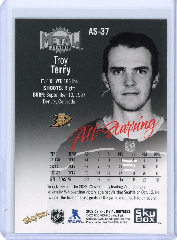 2022-23 Skybox Metal Universe Troy Terry All Starring - Anaheim Ducks ...