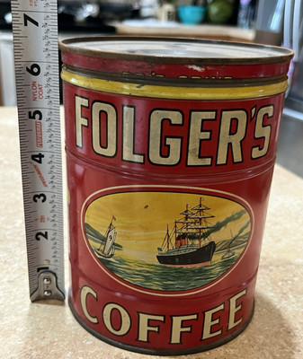 VINTAGE FOLGER'S DRIP GRIND 2 LB TIN COFFEE CAN WITH LID | eBay
