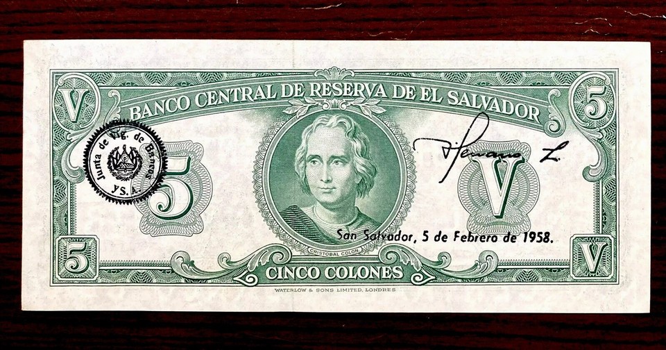 El Salvador 5 Colones Banknote (23-01-1957) Unc condition ! | eBay