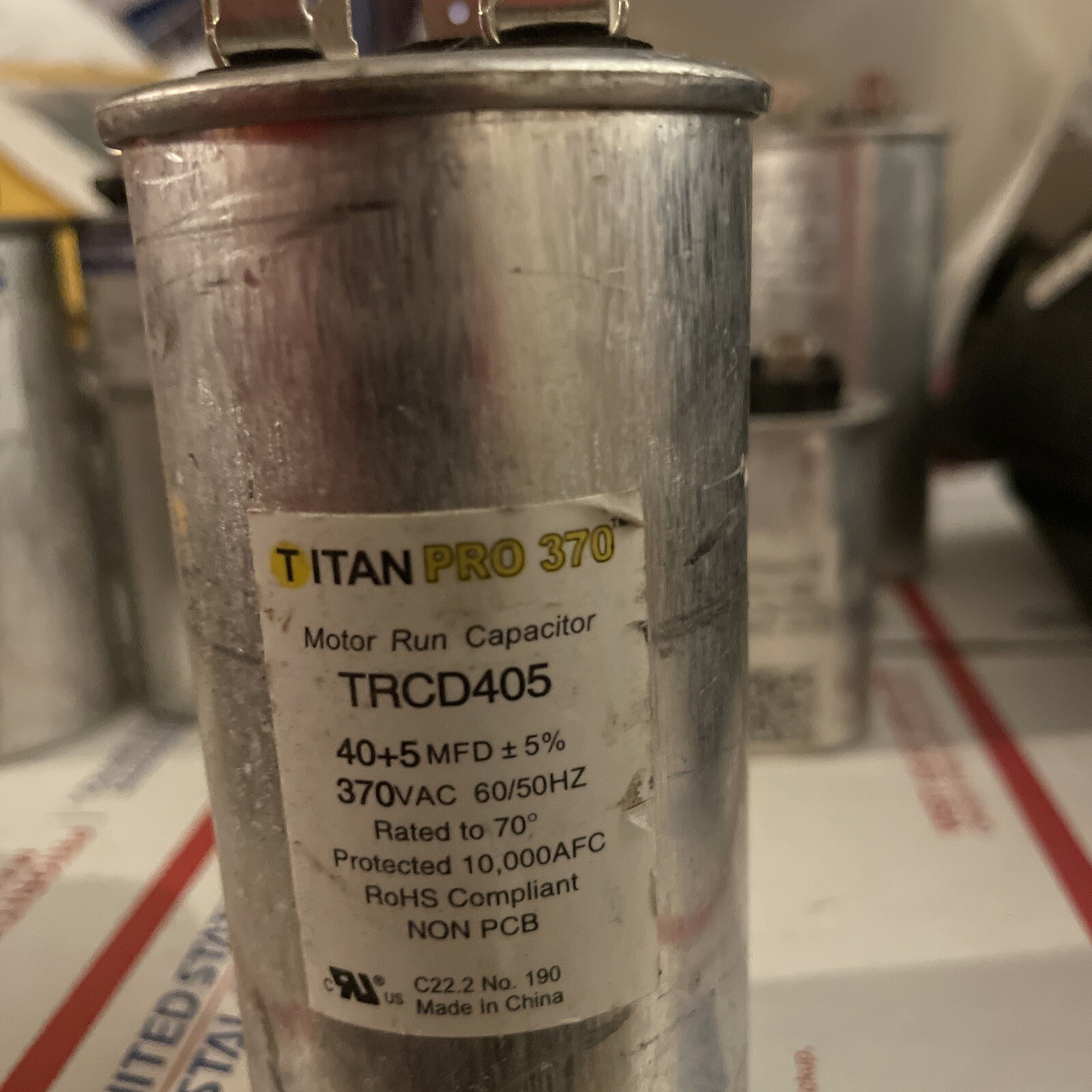 40+5 MFD TITAN PRO 370 TRCD405 HVAC Round Motor Run Capacitor 40/5 MFD ...