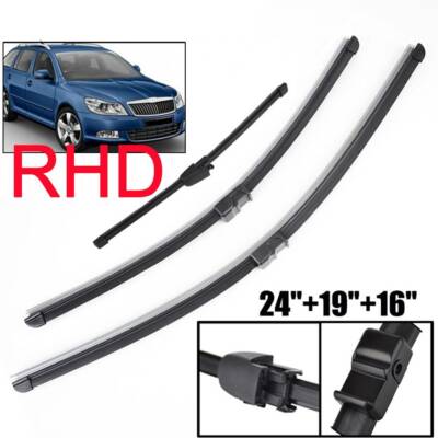 Fit For Skoda Octavia MK2 UK RHD Windscreen Wiper Blades Set Front Rear ...