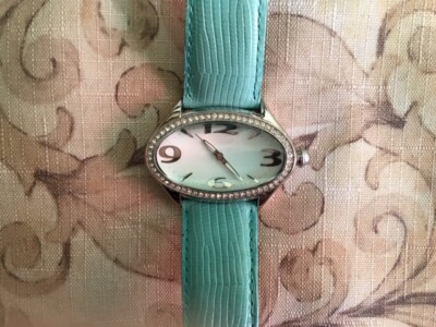 Wilson’s Leather Quartz Watch Silver Tone Case Turquoise Leather Band ...